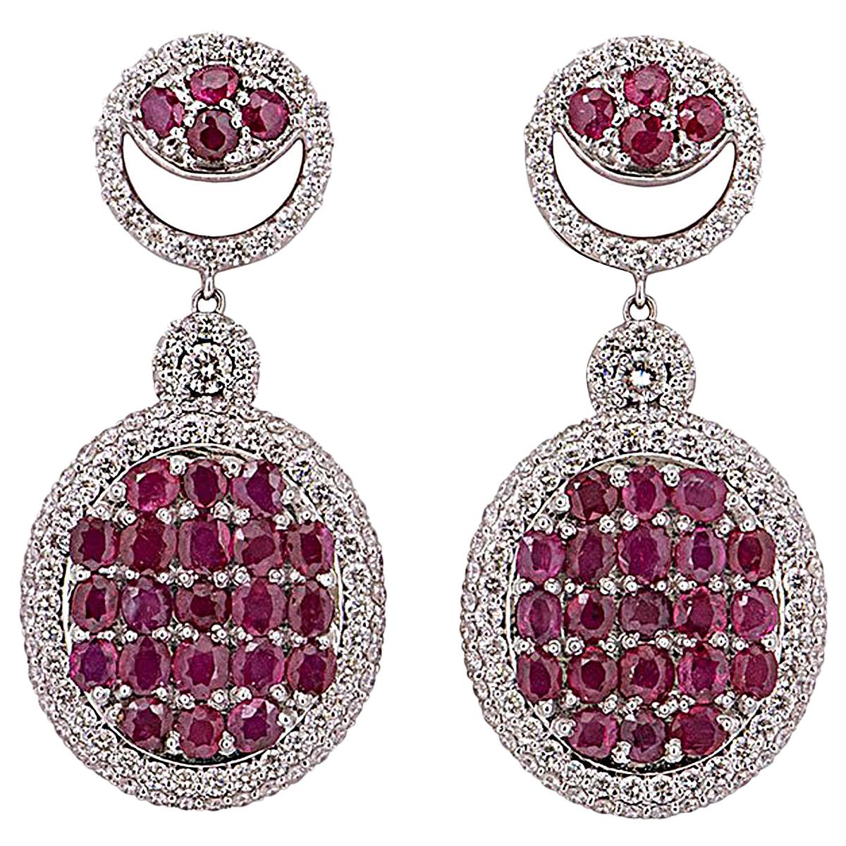 Ruby and Diamond Hanging Earrings For Sale at 1stDibs