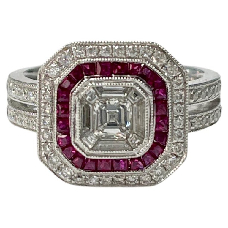 Diamond and Ruby Engagement Ring in White Gold For Sale at 1stDibs
