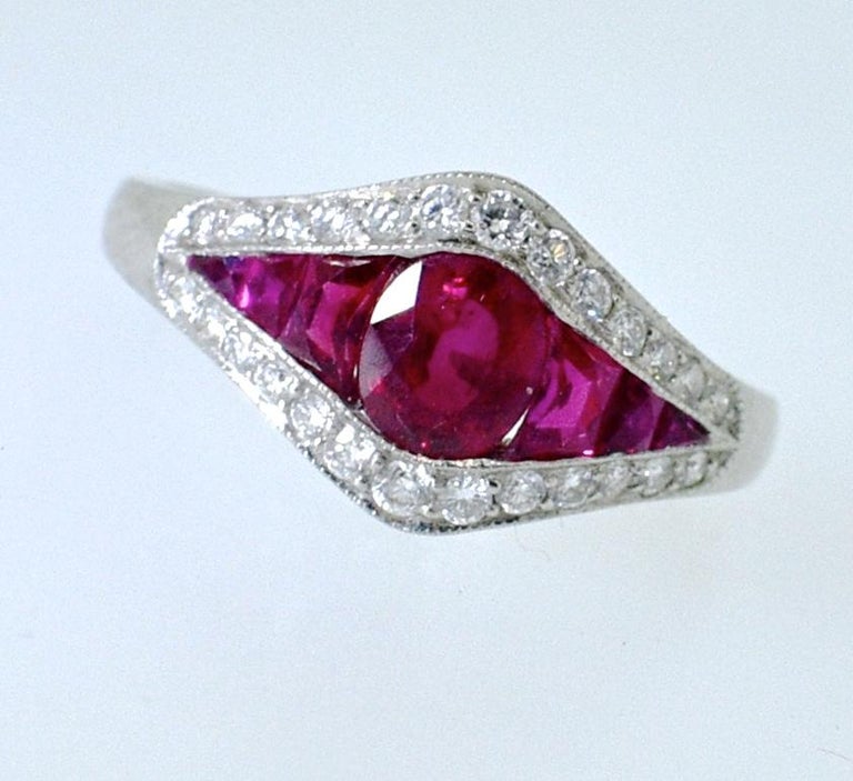 Diamond and Ruby Fine Platinum Ring For Sale at 1stDibs