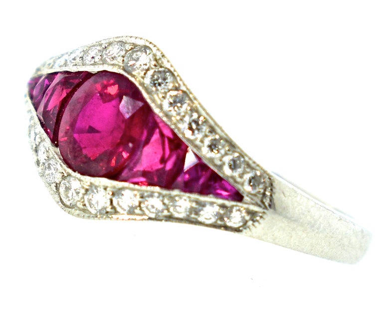 Diamond and Ruby Fine Platinum Ring For Sale at 1stDibs