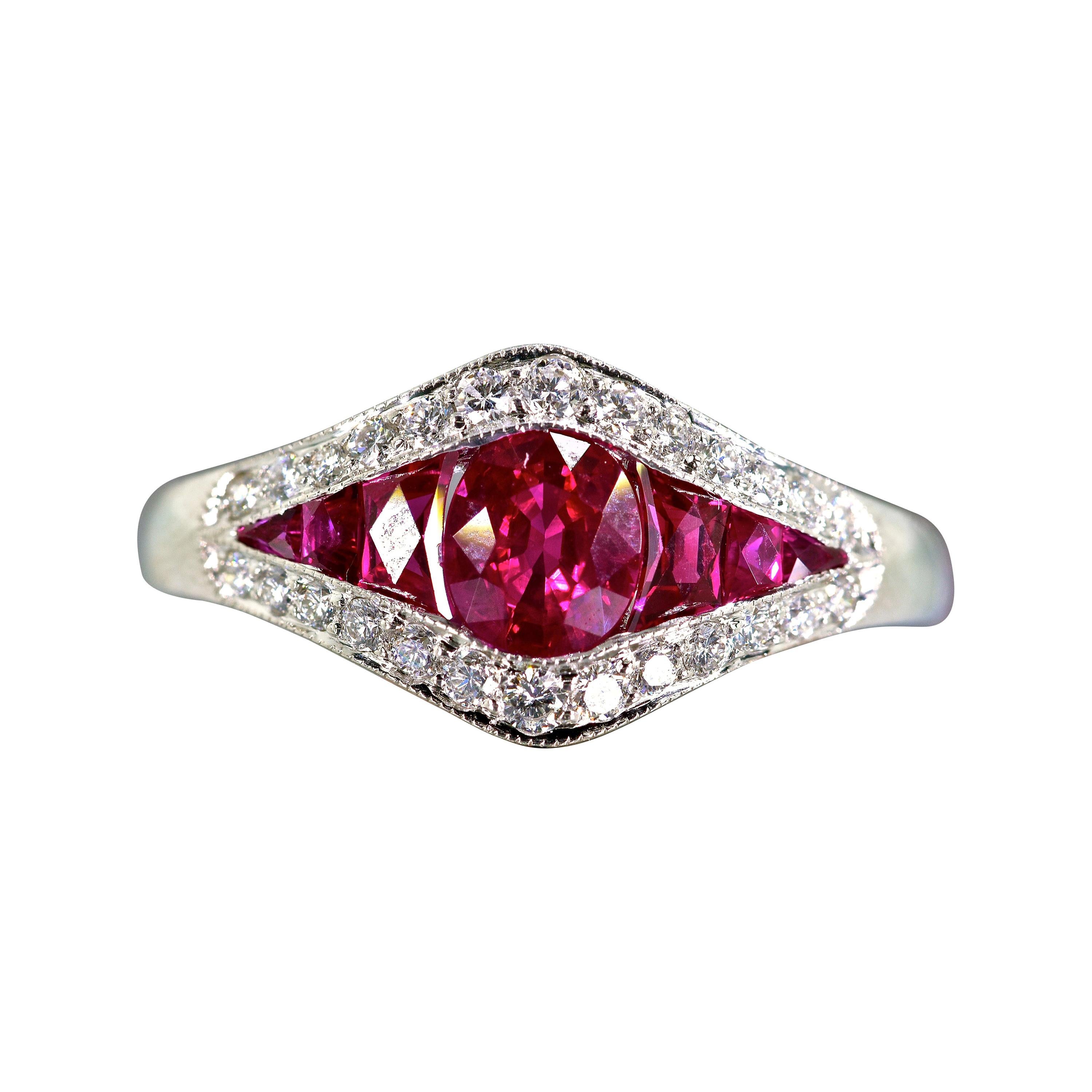 Diamond and Ruby Fine Platinum Ring For Sale at 1stDibs