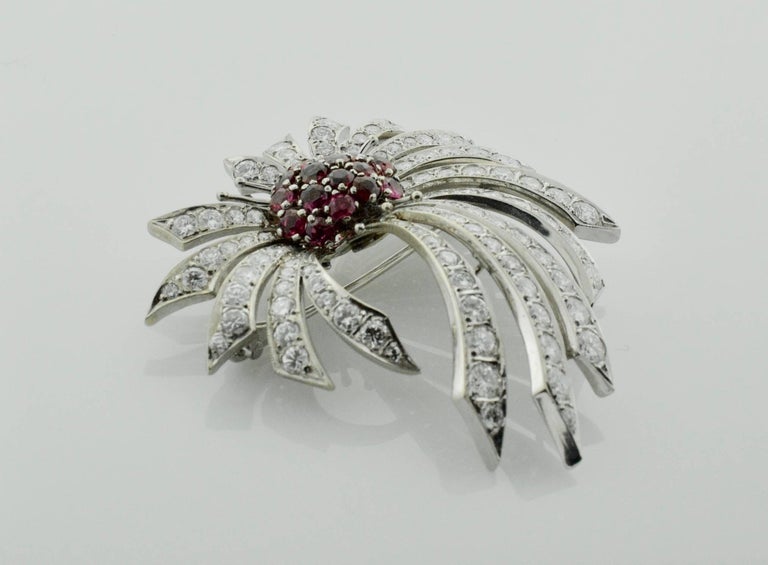 Diamond and Ruby "Fireworks" Spray Brooch-Pendant in 18 karat, circa ...