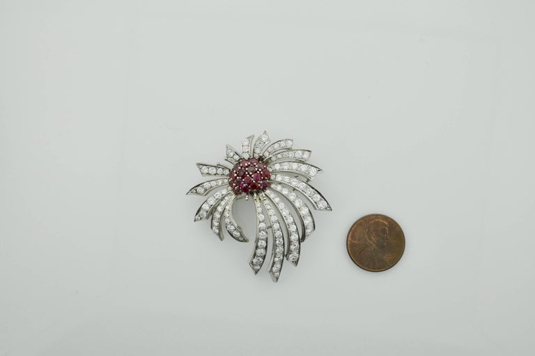 Diamond and Ruby "Fireworks" Spray Brooch-Pendant in 18 karat, circa ...