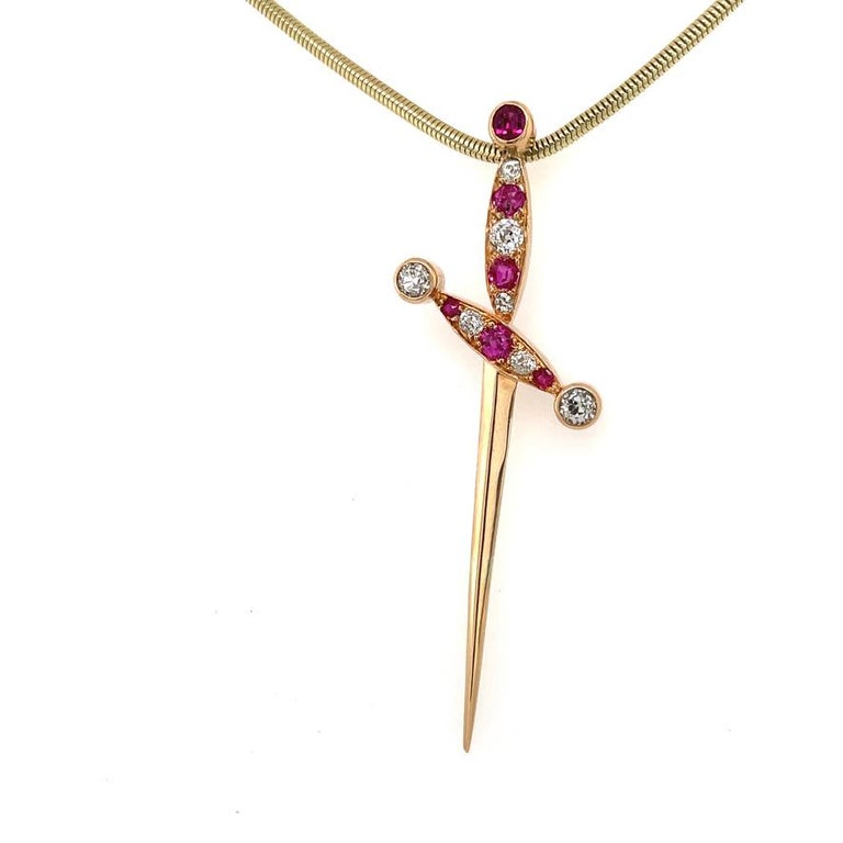 Diamond Ruby Dagger Gold For Sale at 1stDibs