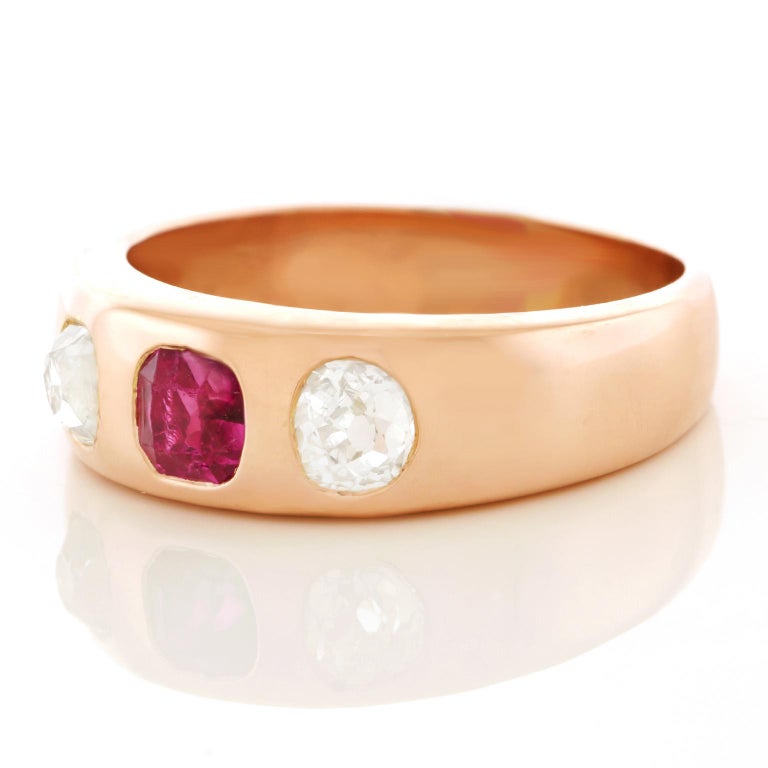 Diamond and Ruby Gypsy Set Art Deco Gold Ring at 1stDibs | ruby gypsy ring
