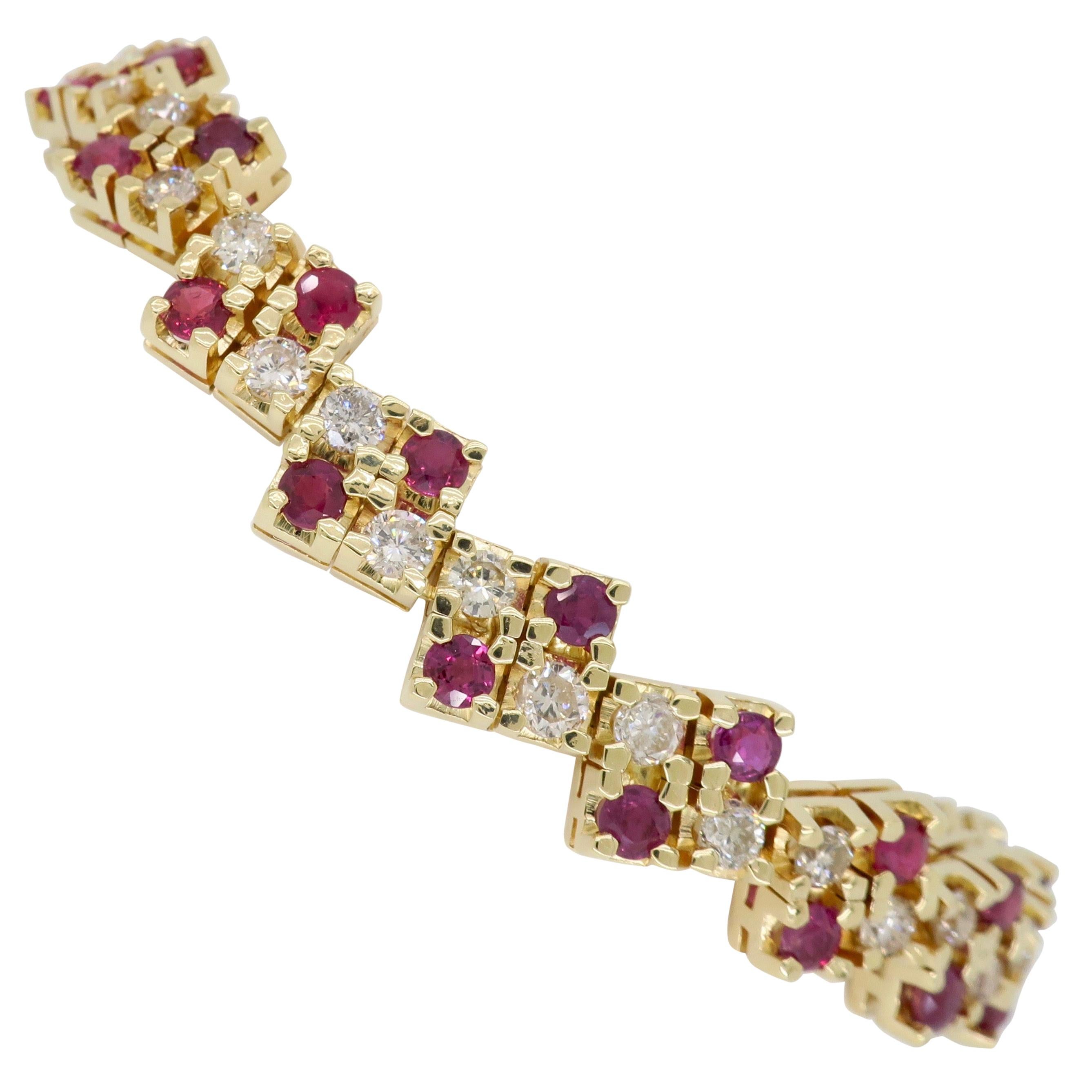 Diamond and Ruby Line Bracelet For Sale at 1stDibs