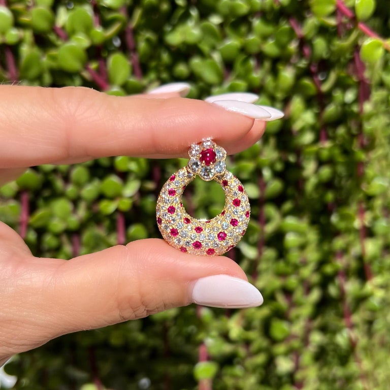 Diamond and Ruby Open Circle Gold Brooch Pin Pendant Estate Fine ...