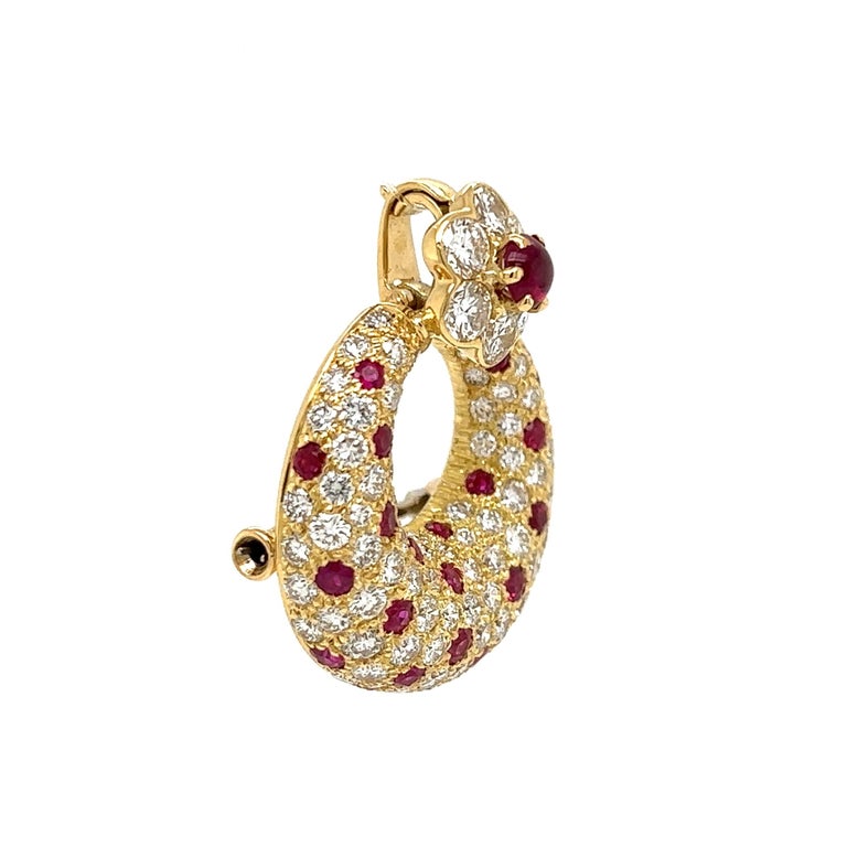 Diamond and Ruby Open Circle Gold Brooch Pin Pendant Estate Fine ...