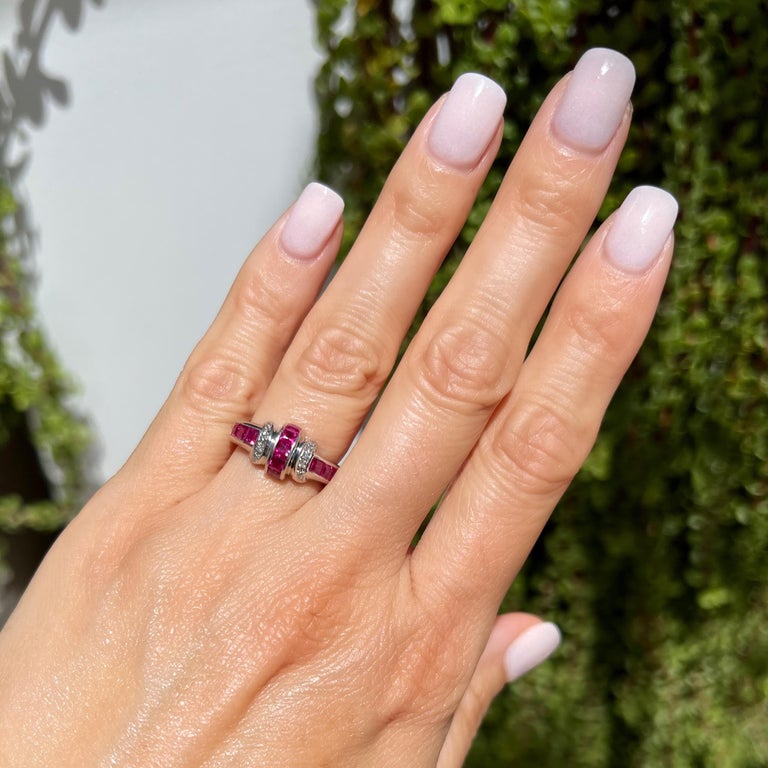 Diamond and Ruby Platinum Band Ring Estate Fine Jewelry For Sale at 1stDibs