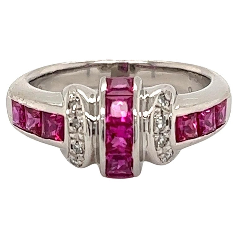 Diamond and Ruby Platinum Band Ring Estate Fine Jewelry For Sale at 1stDibs