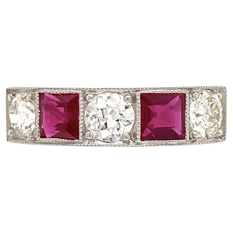 Tiffany and Co. Ruby Diamond Band Ring Vintage Platinum Estate Fine ...