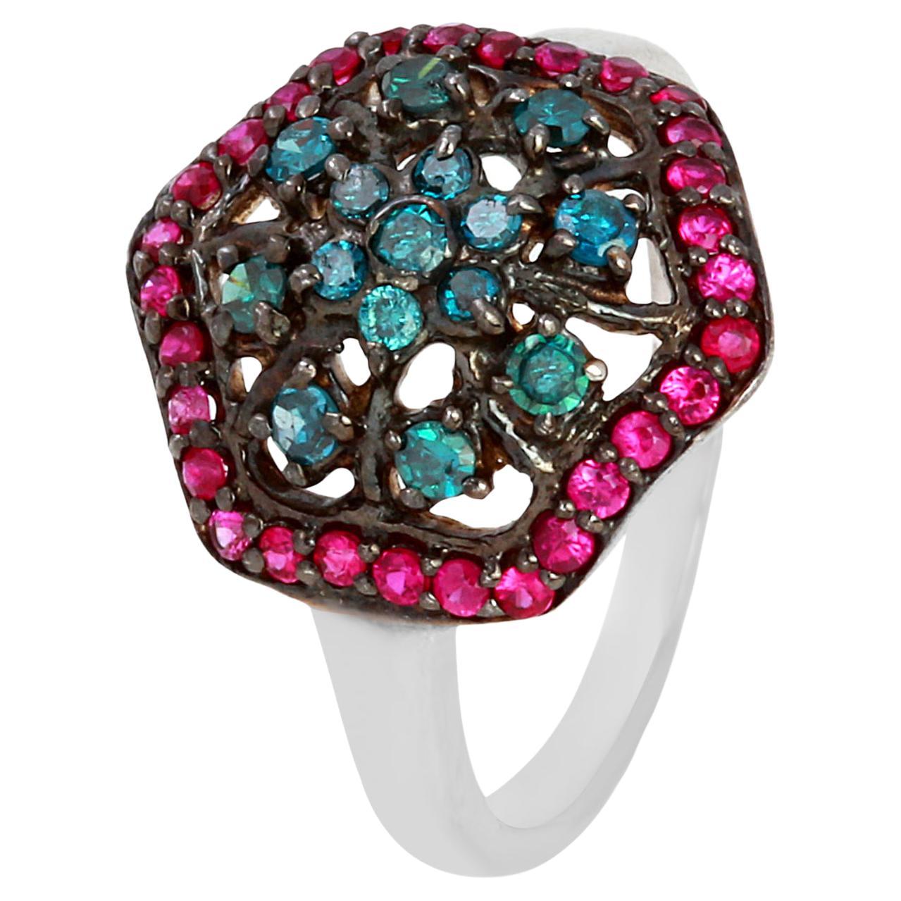 Diamond and Ruby and 925 sterling Silver Ring For Sale at 1stDibs