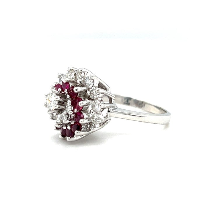 Diamond and Ruby Swirl Design Ring in 14K White Gold For Sale at 1stDibs