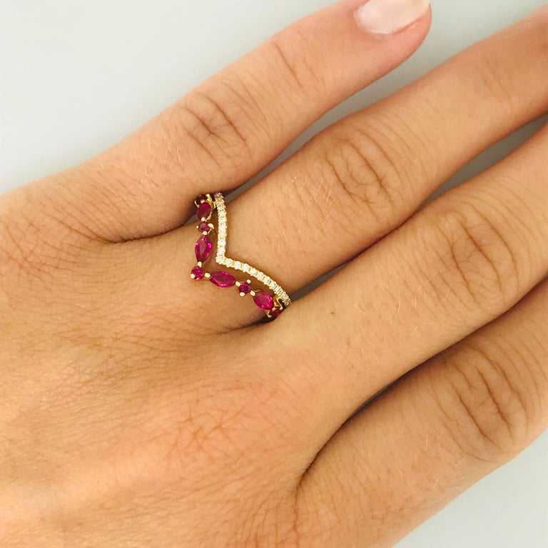 Customizable Diamond, Ruby V Ring For Sale at 1stDibs