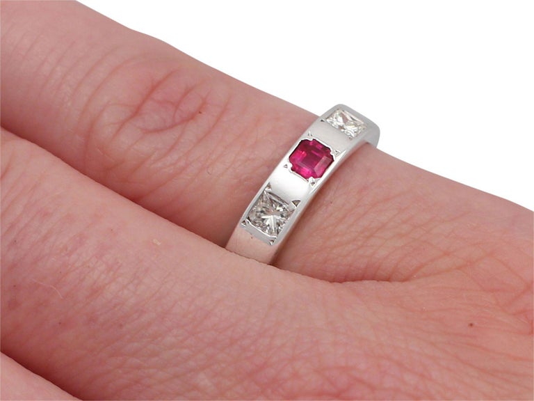 Diamond and Ruby White Gold Band Ring For Sale at 1stDibs