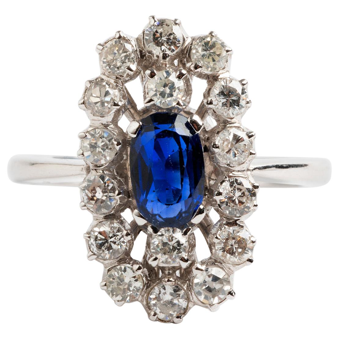 1.12 Carat Sapphire and Diamond Cluster Ring in White Gold For Sale at ...
