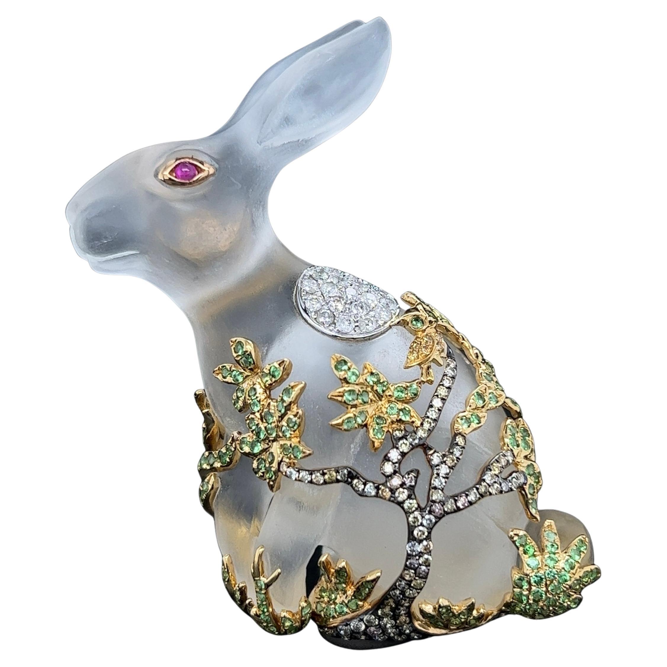Ruby Sapphire Diamond Gold Rabbit Brooch/Pendant at 1stDibs