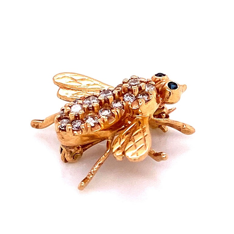 Diamond and Sapphire Gold Bee Brooch Pin Estate Fine Jewelry at 1stDibs