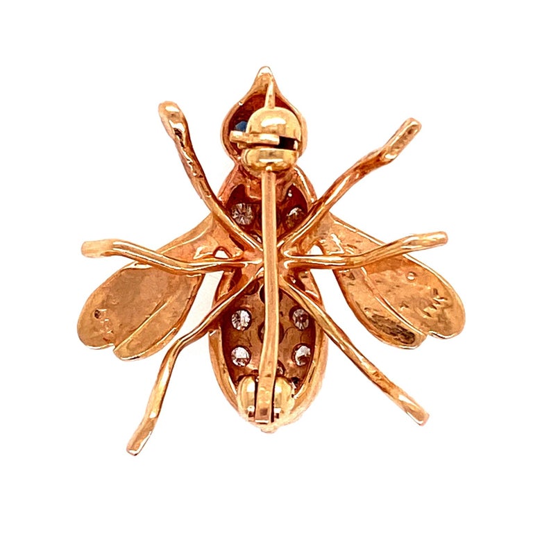 Diamond and Sapphire Gold Bee Brooch Pin Estate Fine Jewelry at 1stDibs