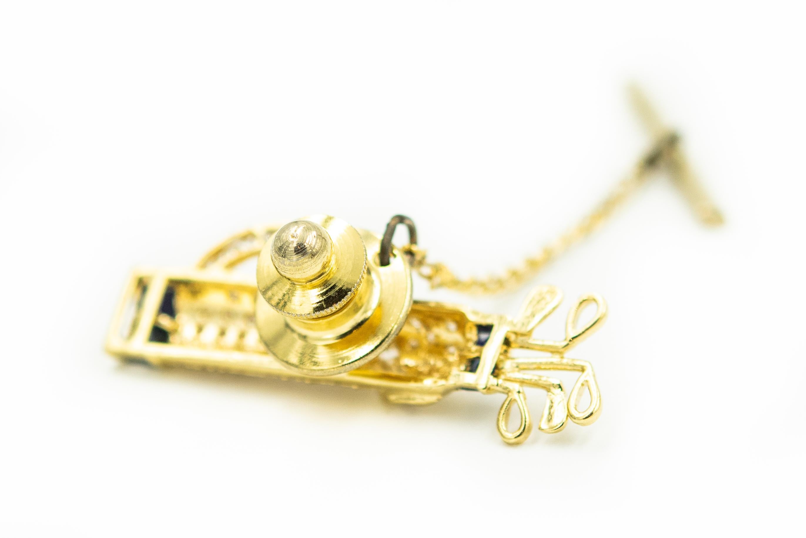 Diamond and Sapphire Golfer Golf Bag Lapel Pin Tie Tac Gold Brooch For ...