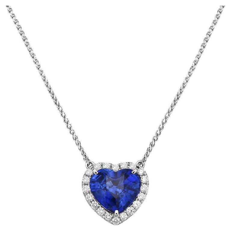 Diamond and Sapphire Heart Shaped Pendant For Sale at 1stDibs