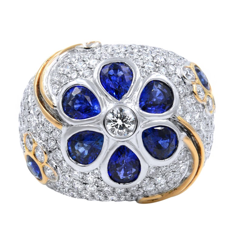 Diamond and Sapphire Pave Encrusted Ring 18 Karat White Gold at 1stDibs ...