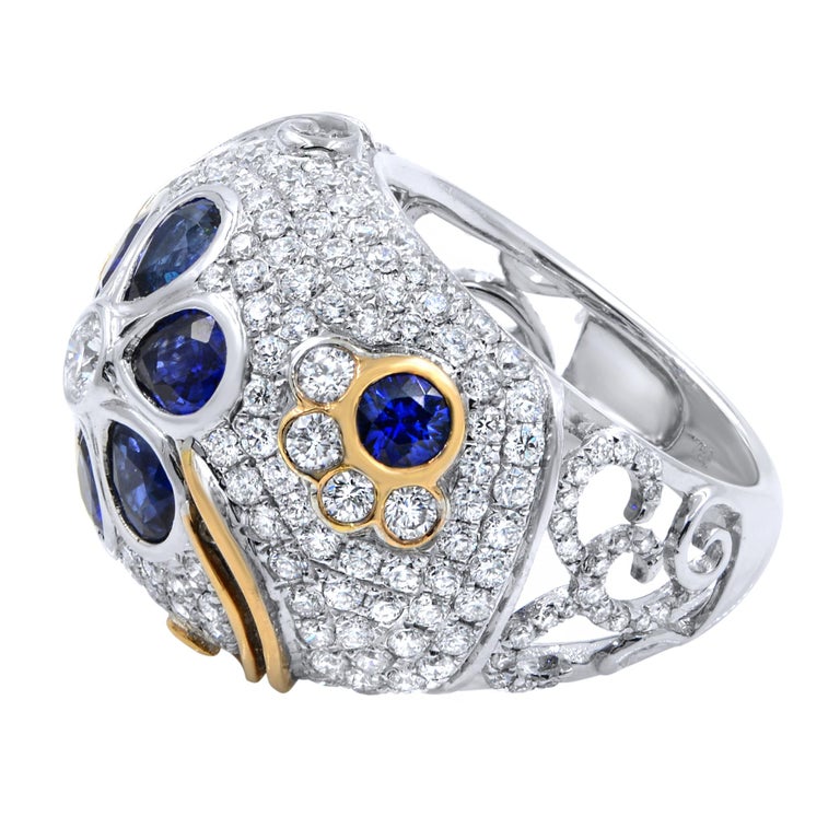 Diamond and Sapphire Pave Encrusted Ring 18 Karat White Gold at 1stDibs ...