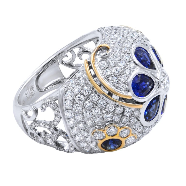 Diamond and Sapphire Pave Encrusted Ring 18 Karat White Gold at 1stDibs ...