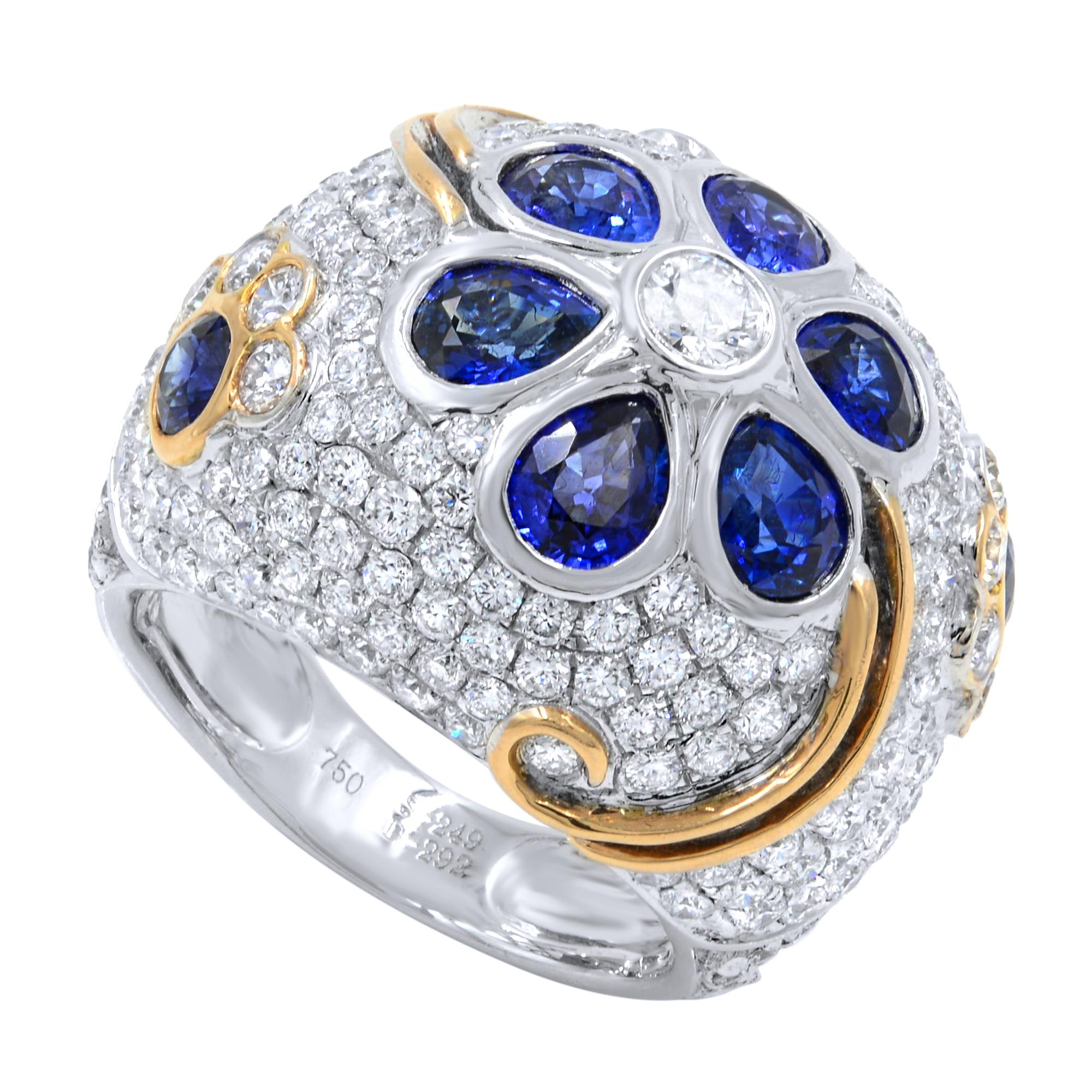 Diamond and Sapphire Pave Encrusted Ring 18 Karat White Gold at 1stDibs ...