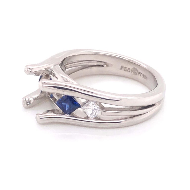 Diamond and Sapphire Platinum Engagement Ring, Semi-Mount For Sale at ...