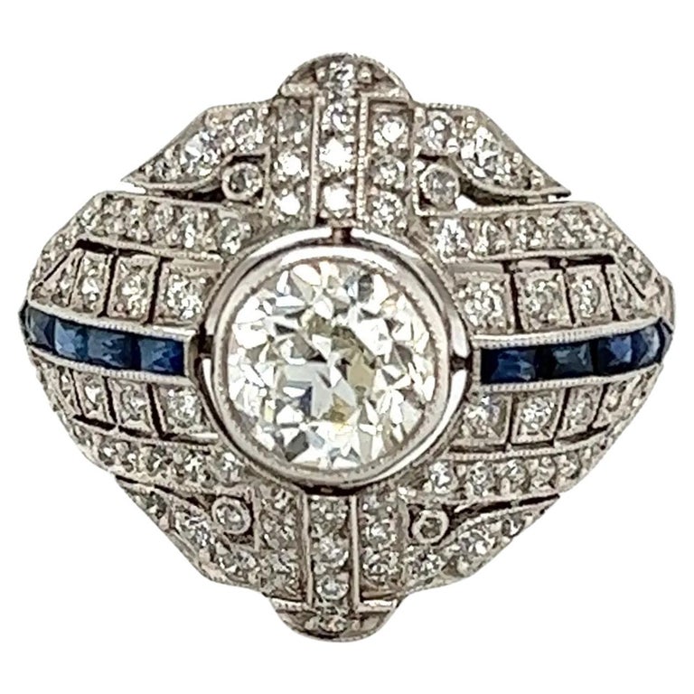 Diamond and Sapphire Platinum Vintage Dome Cocktail Ring Estate Fine ...