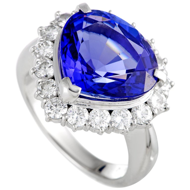 Diamond and Tanzanite Trillion Cut Platinum Ring at 1stDibs