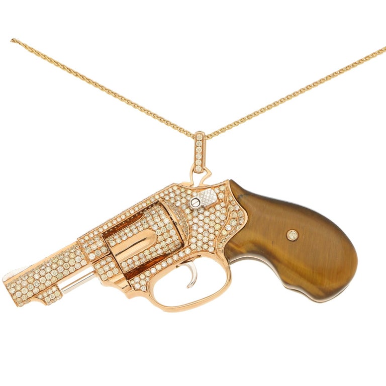Diamond and Tiger's Eye Jewelled Revolver in Rose Gold For Sale at ...