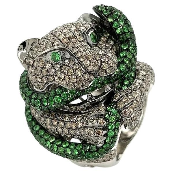 Designer Snake Ring with Diamonds and Tsavorite For Sale at 1stDibs ...