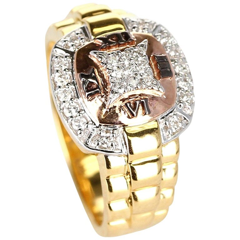 Diamond and Watch Band Style Ring, 14 Karat Yellow and Rose Gold For ...