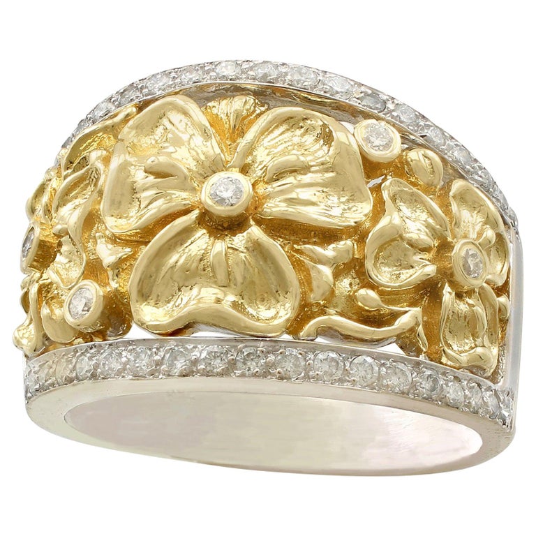 Diamond and Yellow Gold and White Gold Cocktail Ring For Sale at 1stDibs