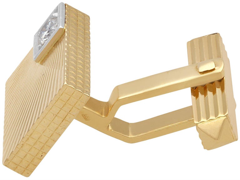 Vintage Diamond and Yellow Gold Cufflinks Circa 1960 For Sale at 1stDibs