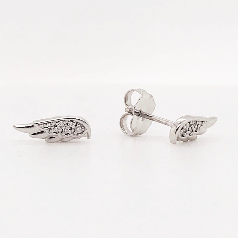 Diamond Angel Wings Earring Studs, 14 Karat Gold Diamond Earring Angel ...