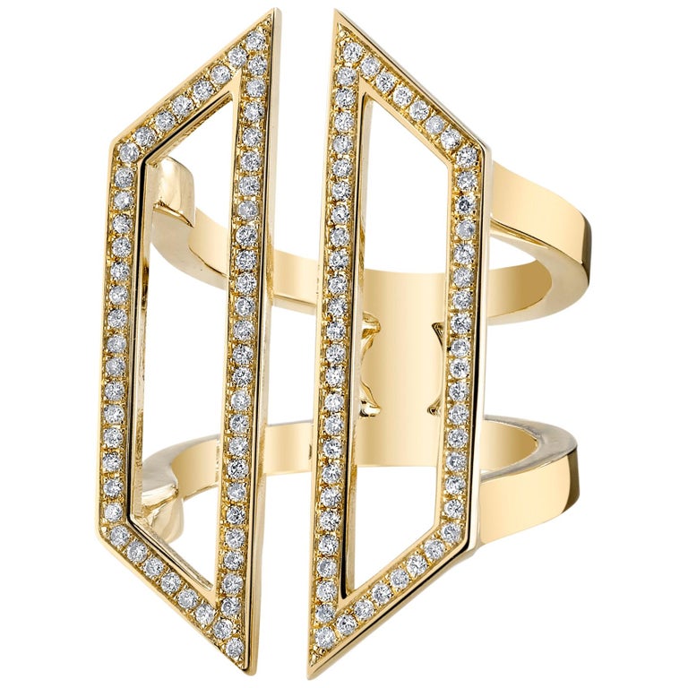 Diamond Armor Ring 18 Karat Yellow Gold For Sale at 1stDibs