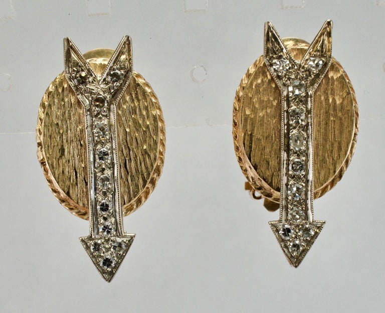 Diamond Arrow Earrings 14K Gold Geometric Vintage For Sale at 1stDibs