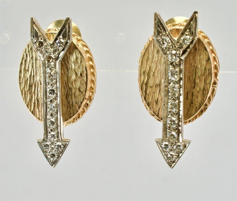 Diamond Arrow Earrings 14K Gold Geometric Vintage For Sale at 1stDibs