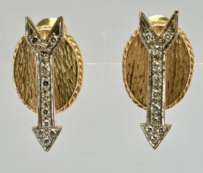 Diamond Arrow Earrings 14K Gold Geometric Vintage For Sale at 1stDibs