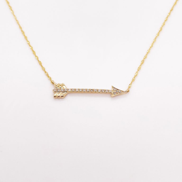 Diamond Arrow Pendant Necklace 14K Yellow Gold 1/10 Carat Pave Diamond ...