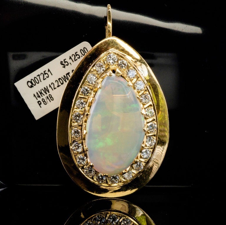 Diamond Australian Opal Pendant Teardrop Pendant 14K Yellow Gold For ...