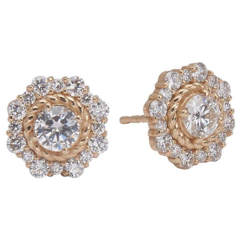 Diamond Ava Flower Studs in 14K Yellow Gold For Sale at 1stDibs