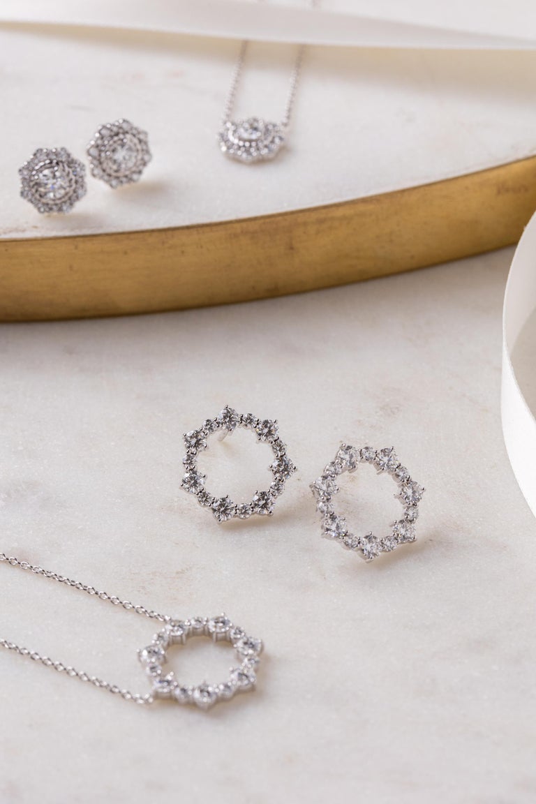 Diamond Ava Front Facing Hoops in 14K White Gold For Sale at 1stDibs