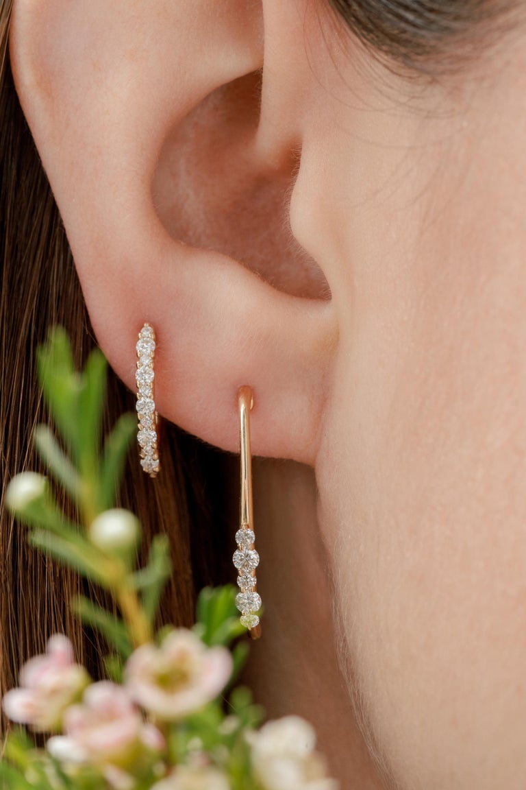 Diamond Ava Medium Hoops in 14K Yellow Gold For Sale at 1stDibs