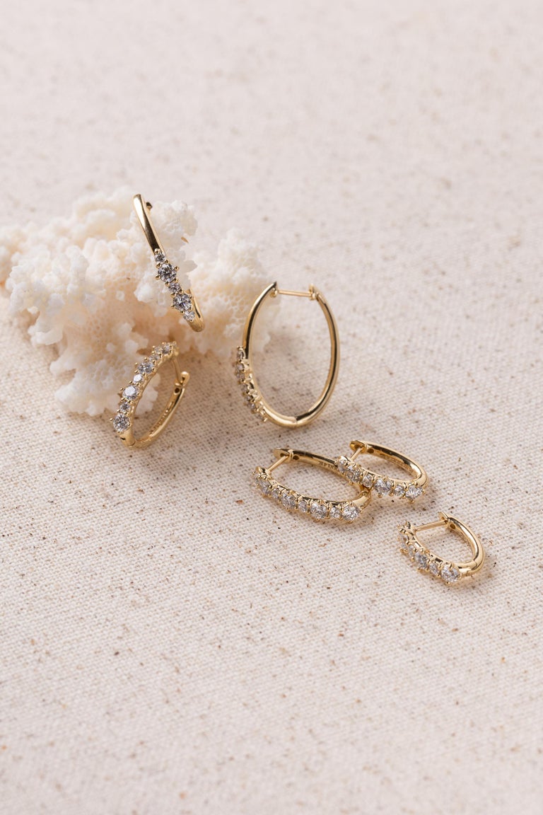 Diamond Ava Small Hoops in 14K Yellow Gold For Sale at 1stDibs