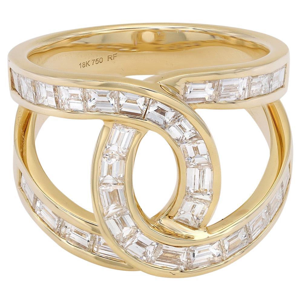 2.38 Carat Diamond Baguette Interwoven Statement Ring 18K Yellow Gold ...
