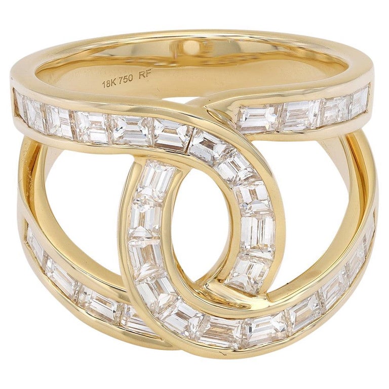 Diamond Baguette Interwoven Statement Ring 18K For Sale at 1stDibs